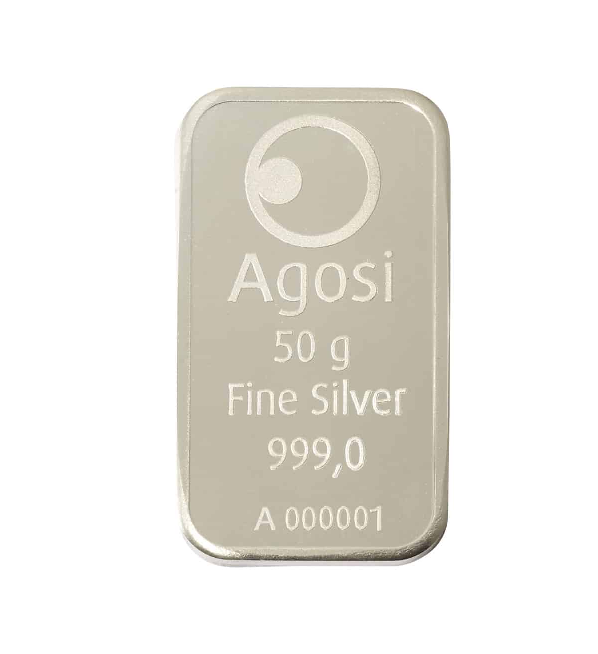 Lingote de plata de 50gr de Agosi | Invermoneda